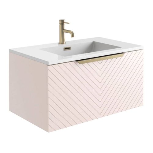 Chevron 600mm Wall Mounted Vanity Unit & Basin - Pink (13189) Pink ...