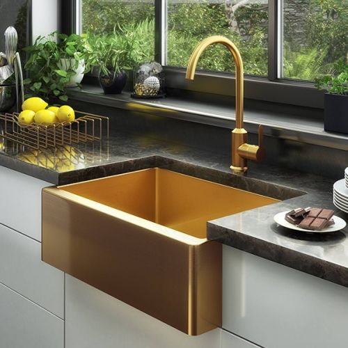 Excel Single Bowl Belfast Style Sink & Waste - Gold Finish (1475) Gold ...